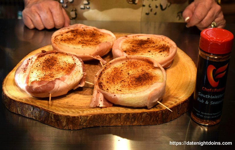 Bacon Wrapped Grilled Onion Slabs - Date Night Doins BBQ For Two